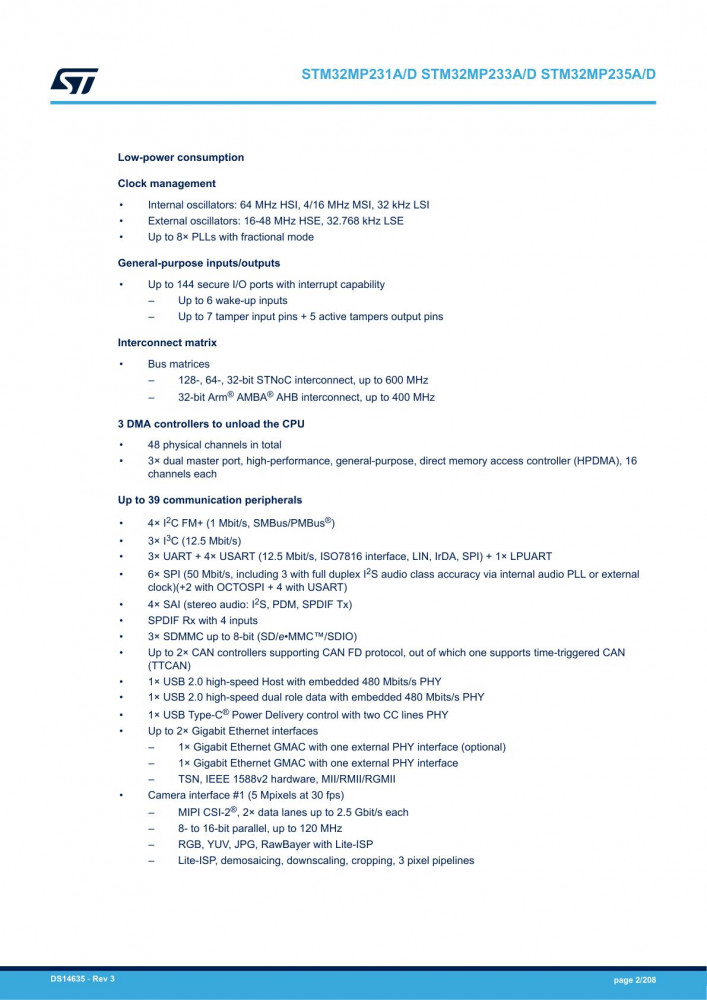 STM32MP23x datasheet page 2