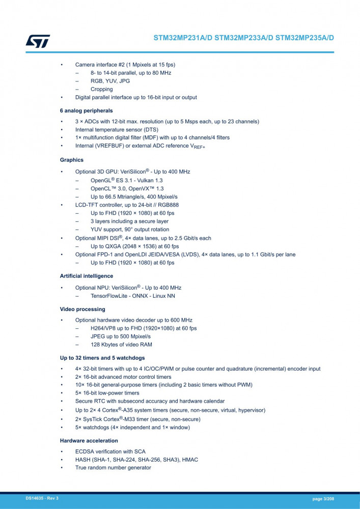 STM32MP23x datasheet page 3