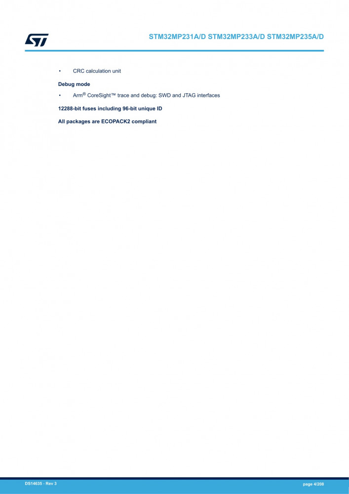 STM32MP23x datasheet page 4