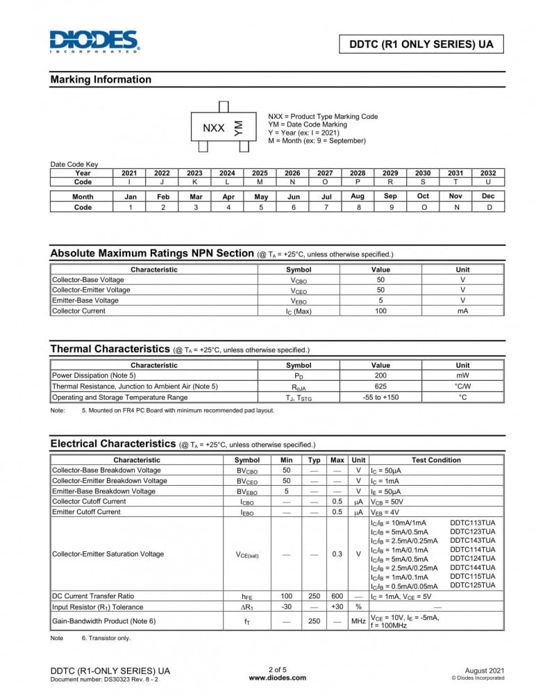 DDTC124TUA-7-F datasheet page 2