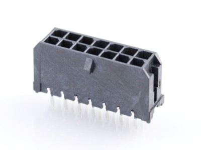 Micro-Fit 3.0 Vertical Header, 3.00mm Pitch, Dual Row, 14 Circuits, with  PCB Polarizing Peg, 0.38µm Gold Plating, Glow-Wire Capable, Black for sale