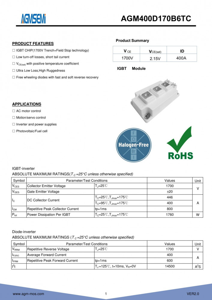 AGM400D170B6TC datasheet page 1