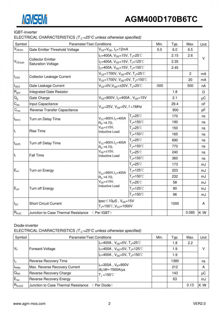 AGM400D170B6TC datasheet page 2