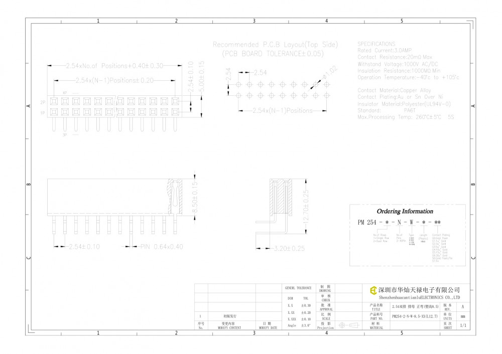 HCTL PM254-2-14-W-8.5 technical drawing preview