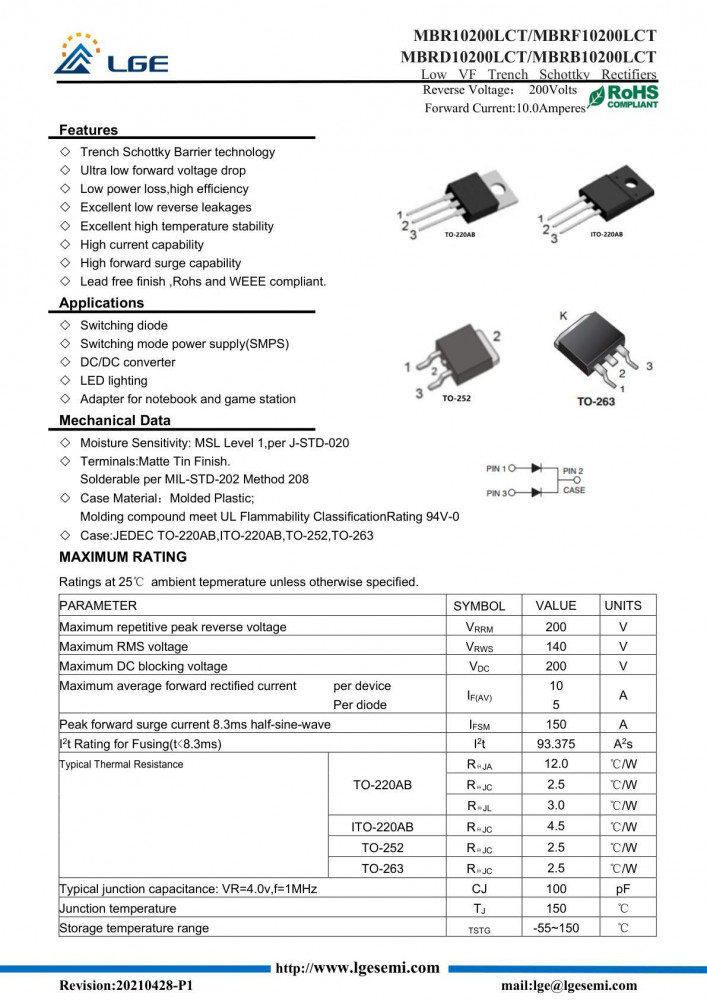 MBRF10200LCT datasheet page 1
