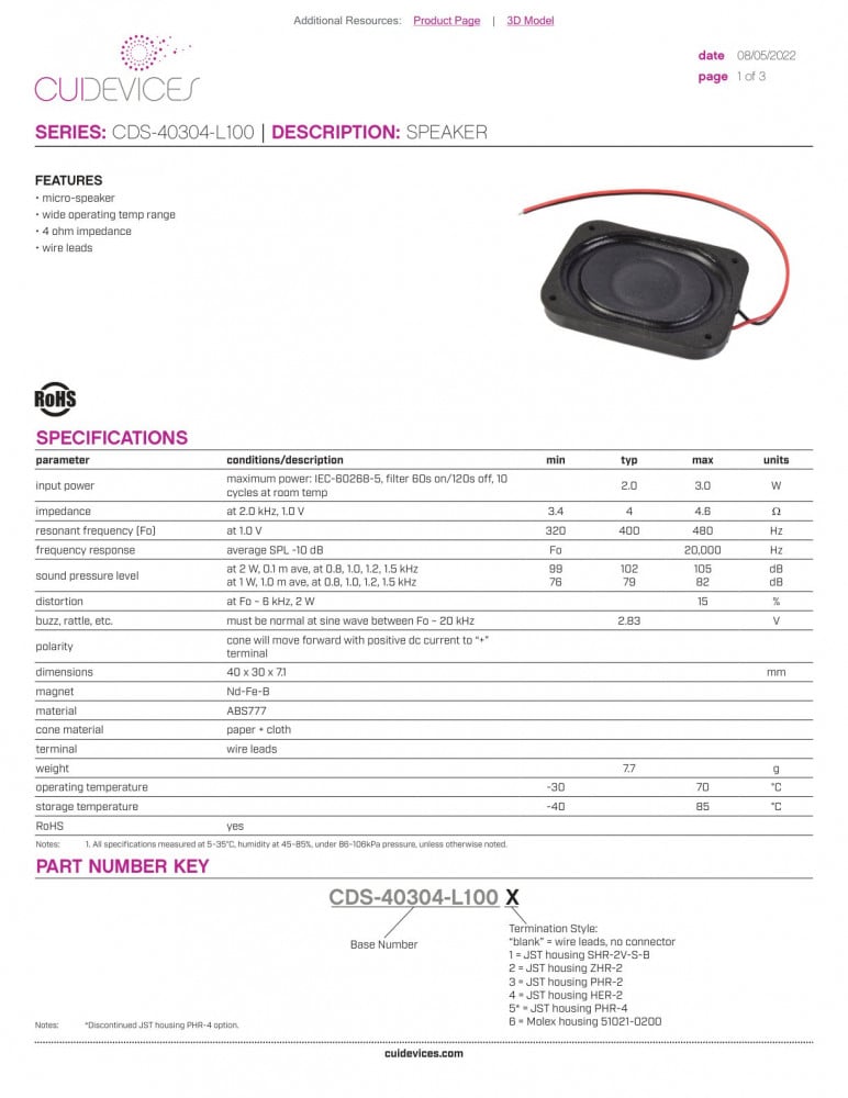 CDS-40304-L100 datasheet page 1