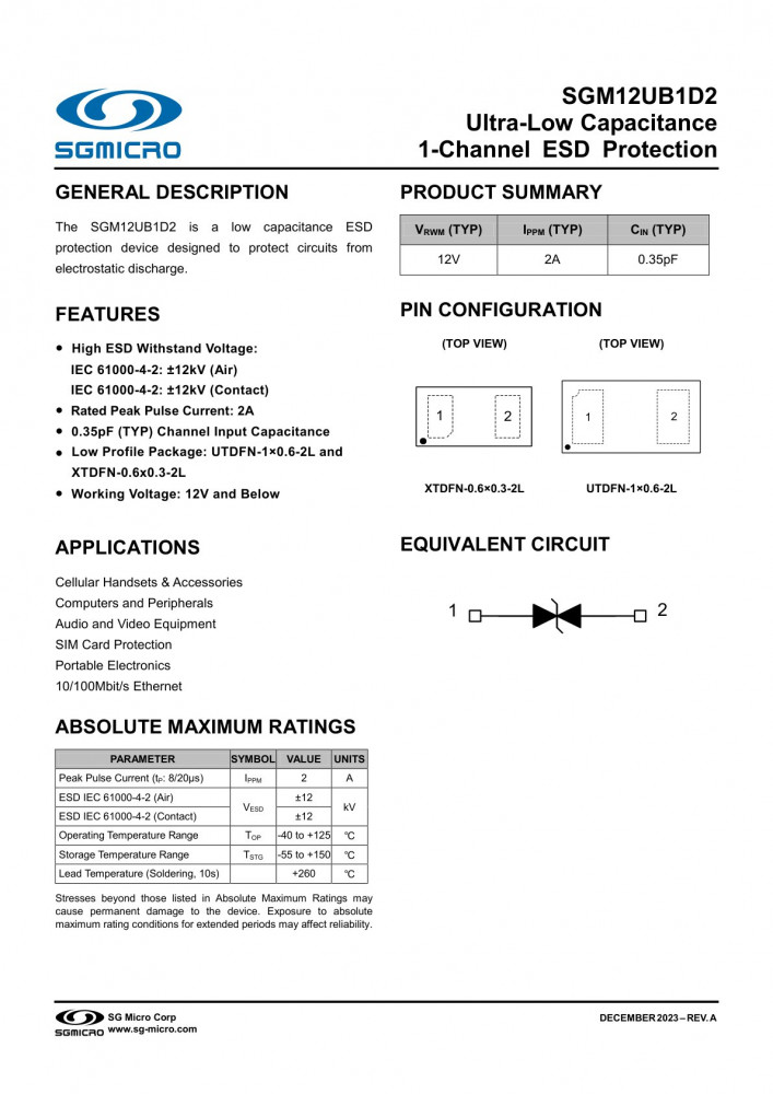 SGM12UB1D2 datasheet page 1