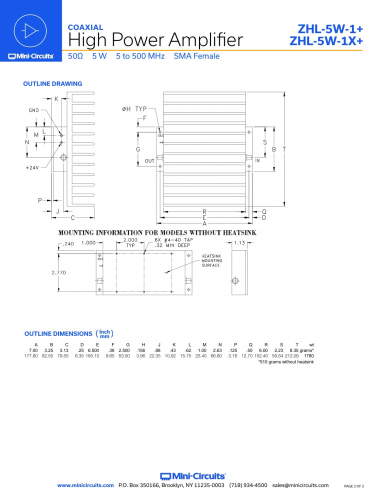 ZHL-5W-1X+ product documentation page 2