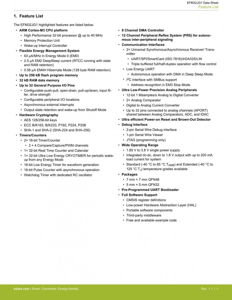 EFM32JG1 datasheet page 2