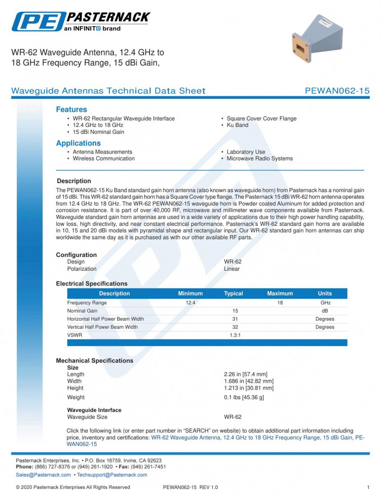 PEWAN062-15 technical datasheet page 1