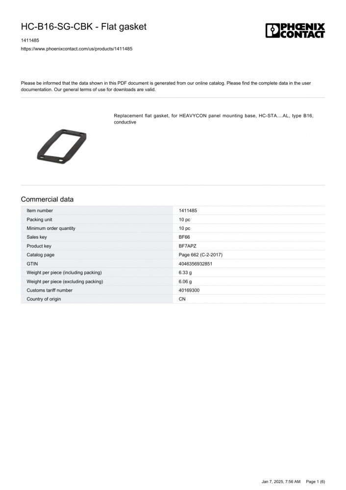 Phoenix Contact 1411485 technical document page 1
