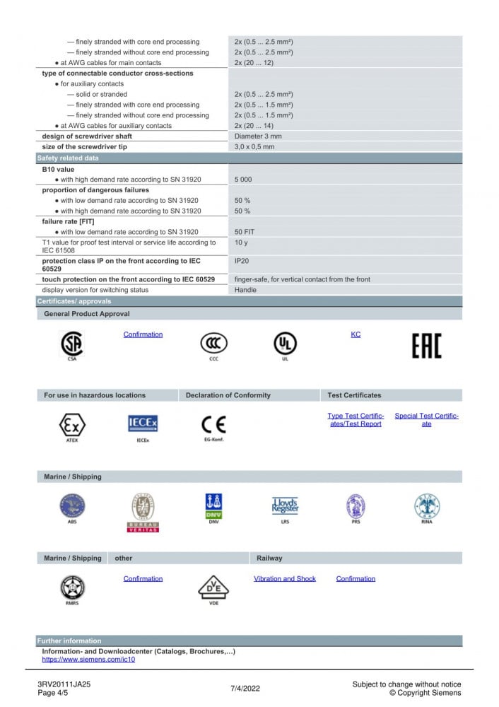 3RV20111JA25 datasheet page 4