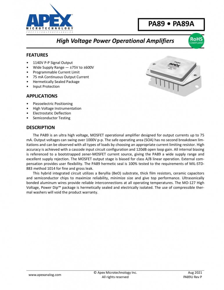 PA89A datasheet page 1