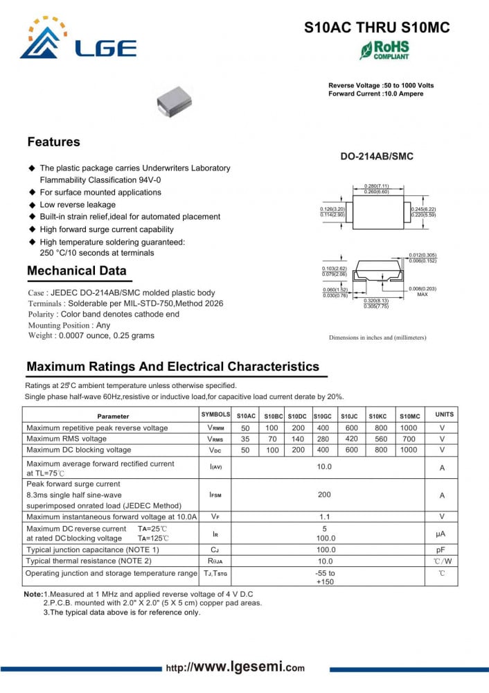 LGE S10M datasheet page 1