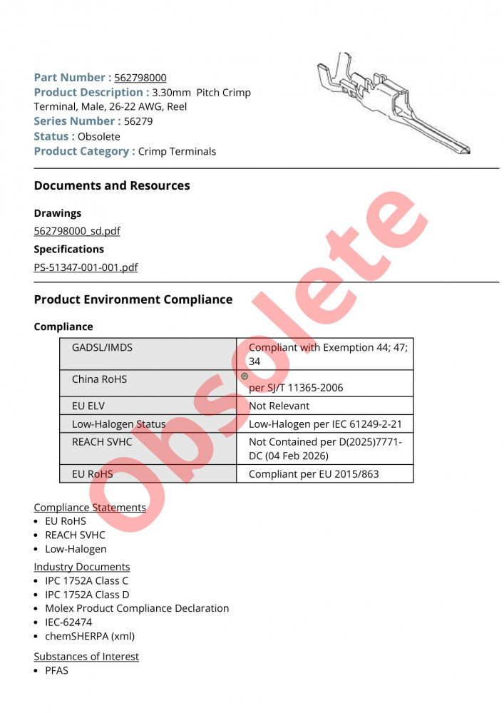 MOLEX 562798000 technical document page 1