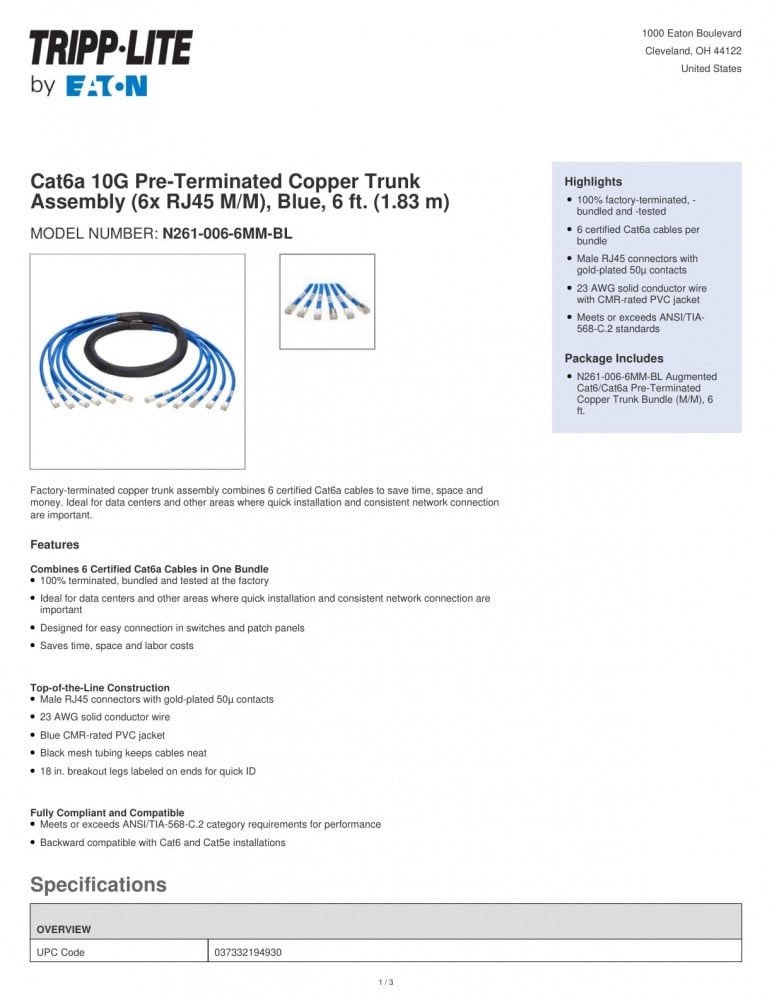 N261-006-6MM-BL technical document page 1
