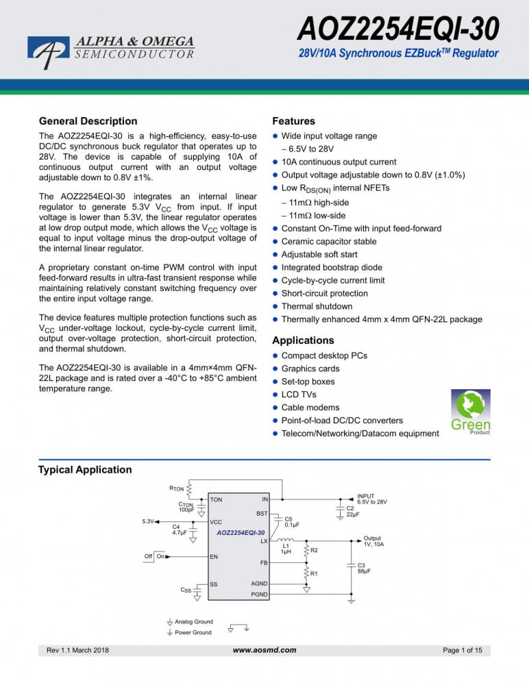 AOZ2254EQI-30 datasheet page 1