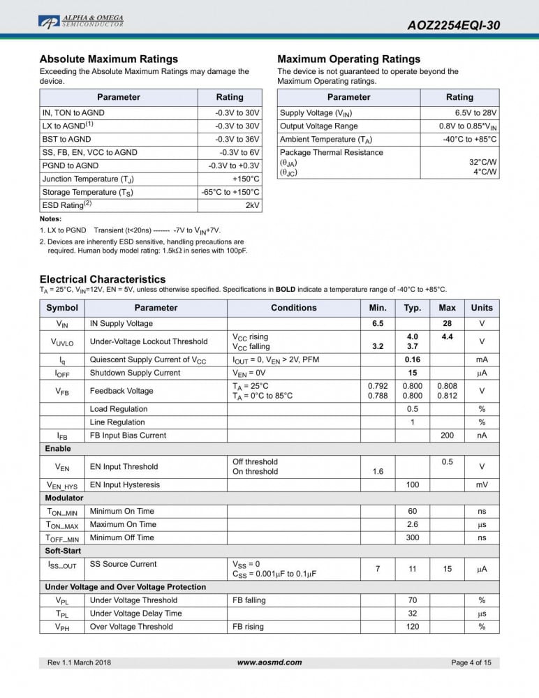 AOZ2254EQI-30 datasheet page 4