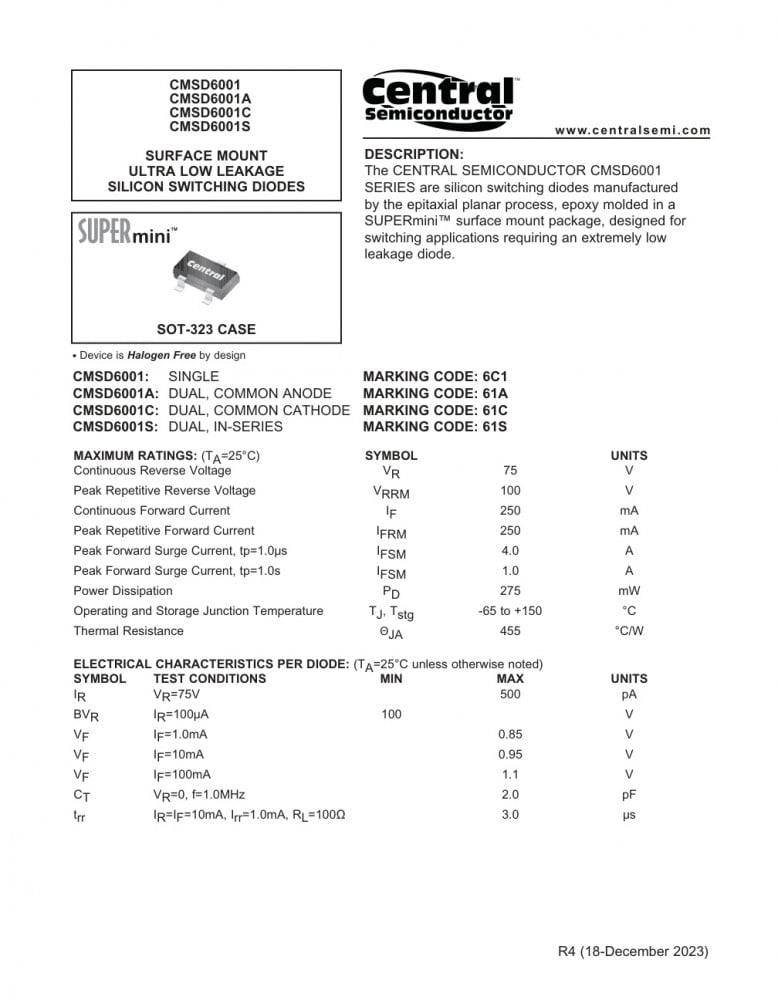 CMSD6001S datasheet page 1