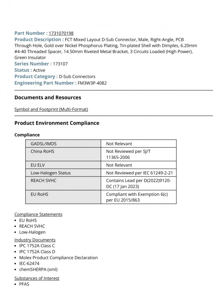 MOLEX 1731070198 technical document page 1