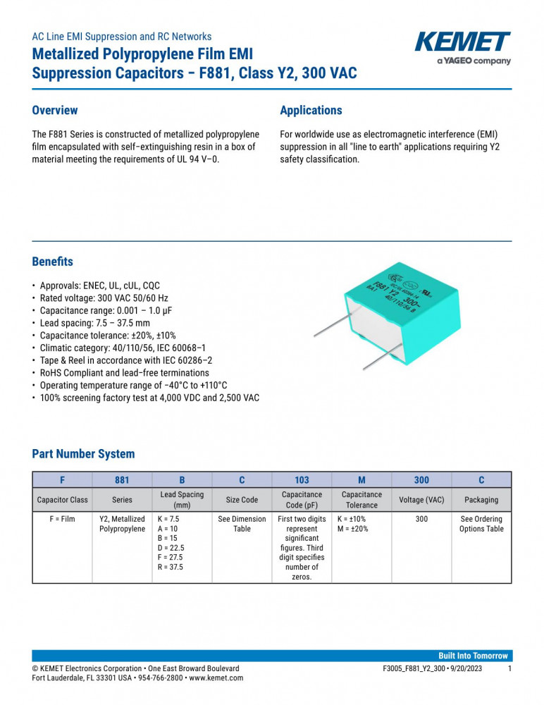 KEMET F881 datasheet page 1