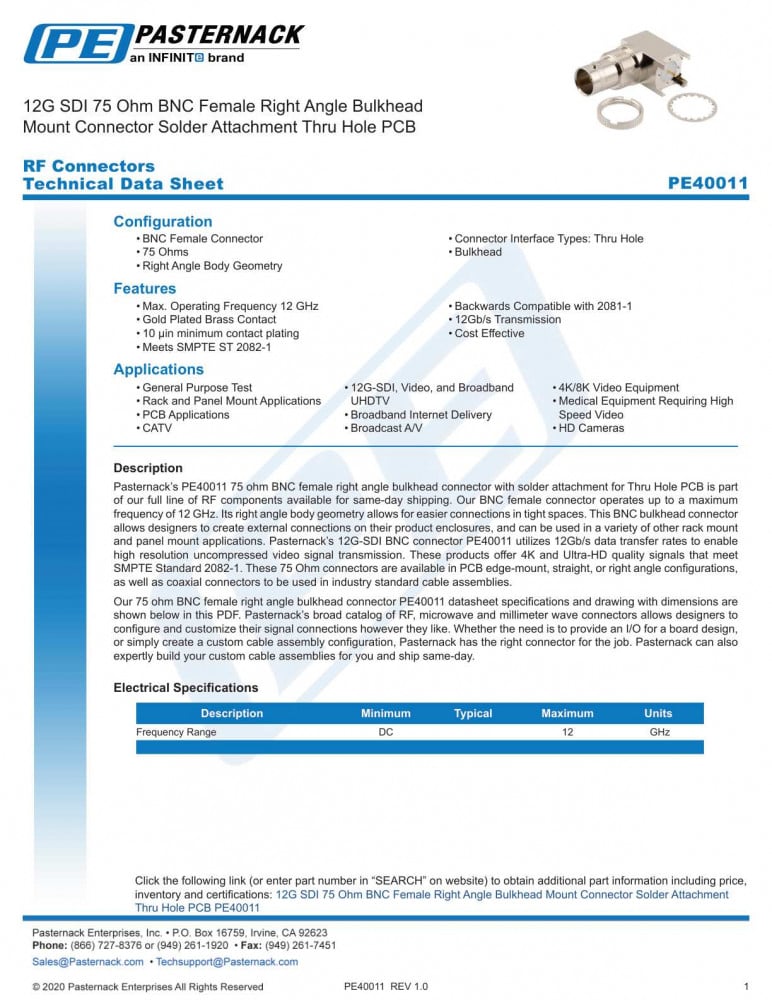 PE40011 technical document page 1