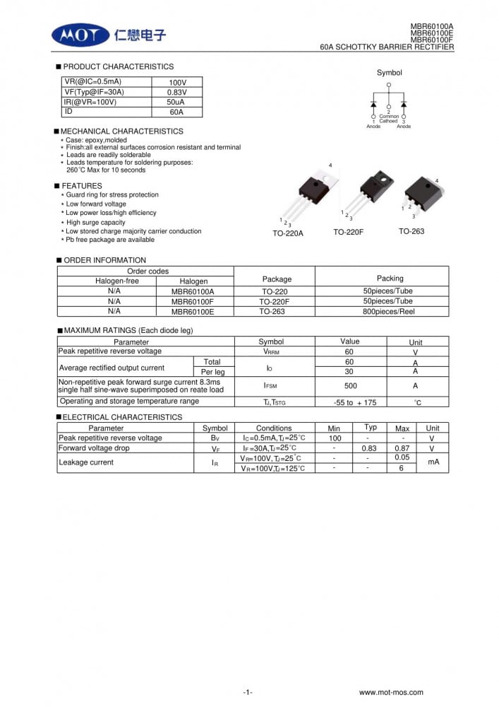 MBR60100A datasheet page 1
