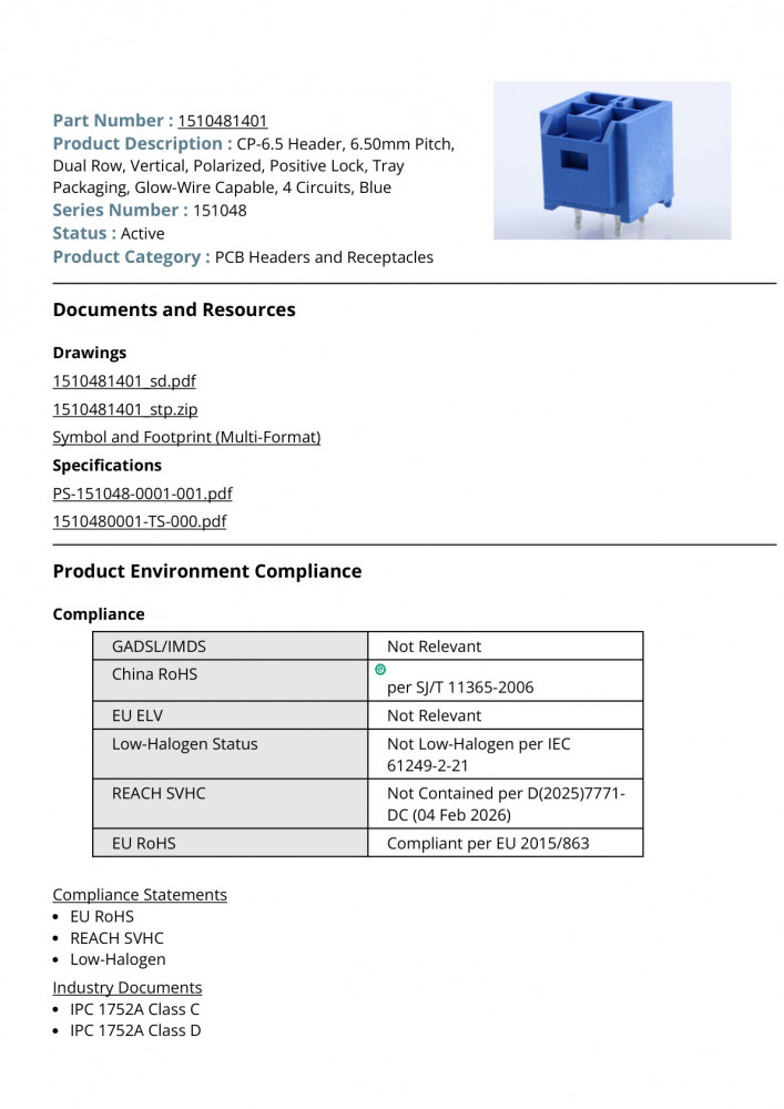 Molex CP 6.5 product specification page 1