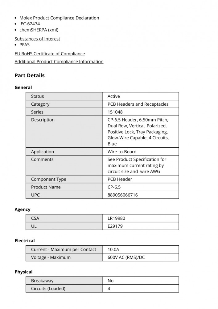 Molex CP 6.5 product specification page 2