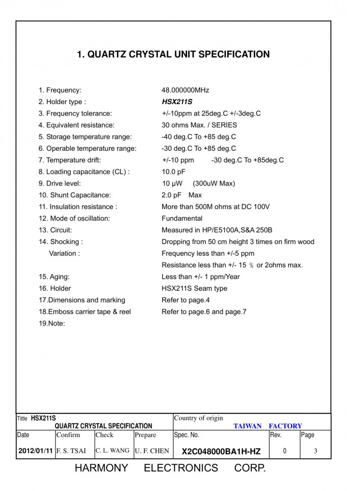 Electrical specification page