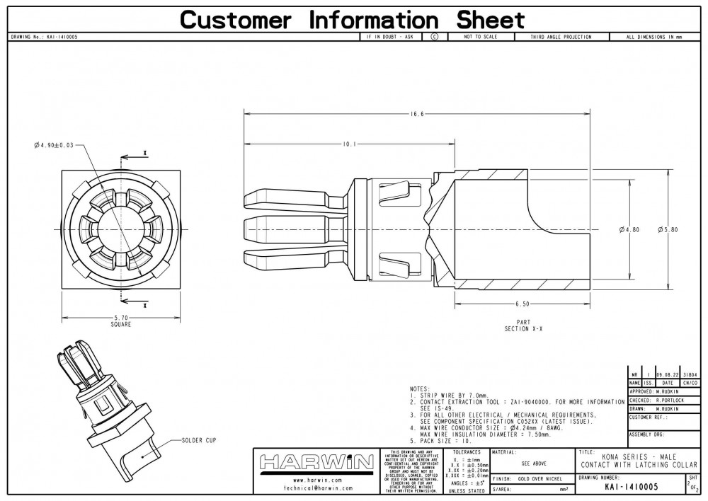 Harwin KA1-1410005 technical drawing