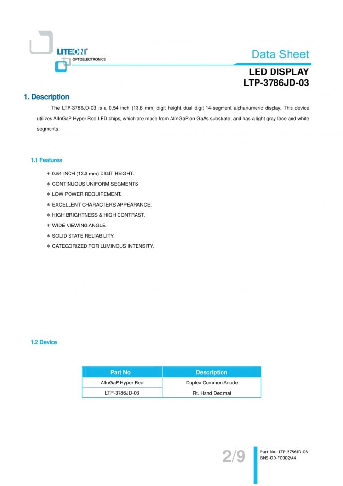 LTP-3786JD-03 datasheet page 3