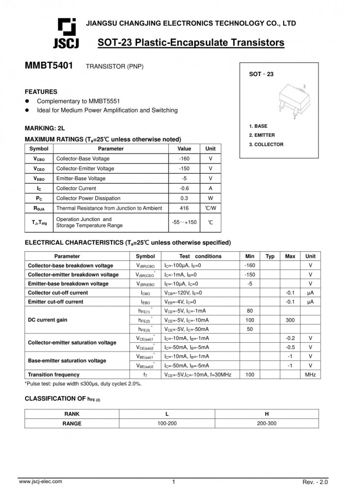 MMBT5401L datasheet page 1