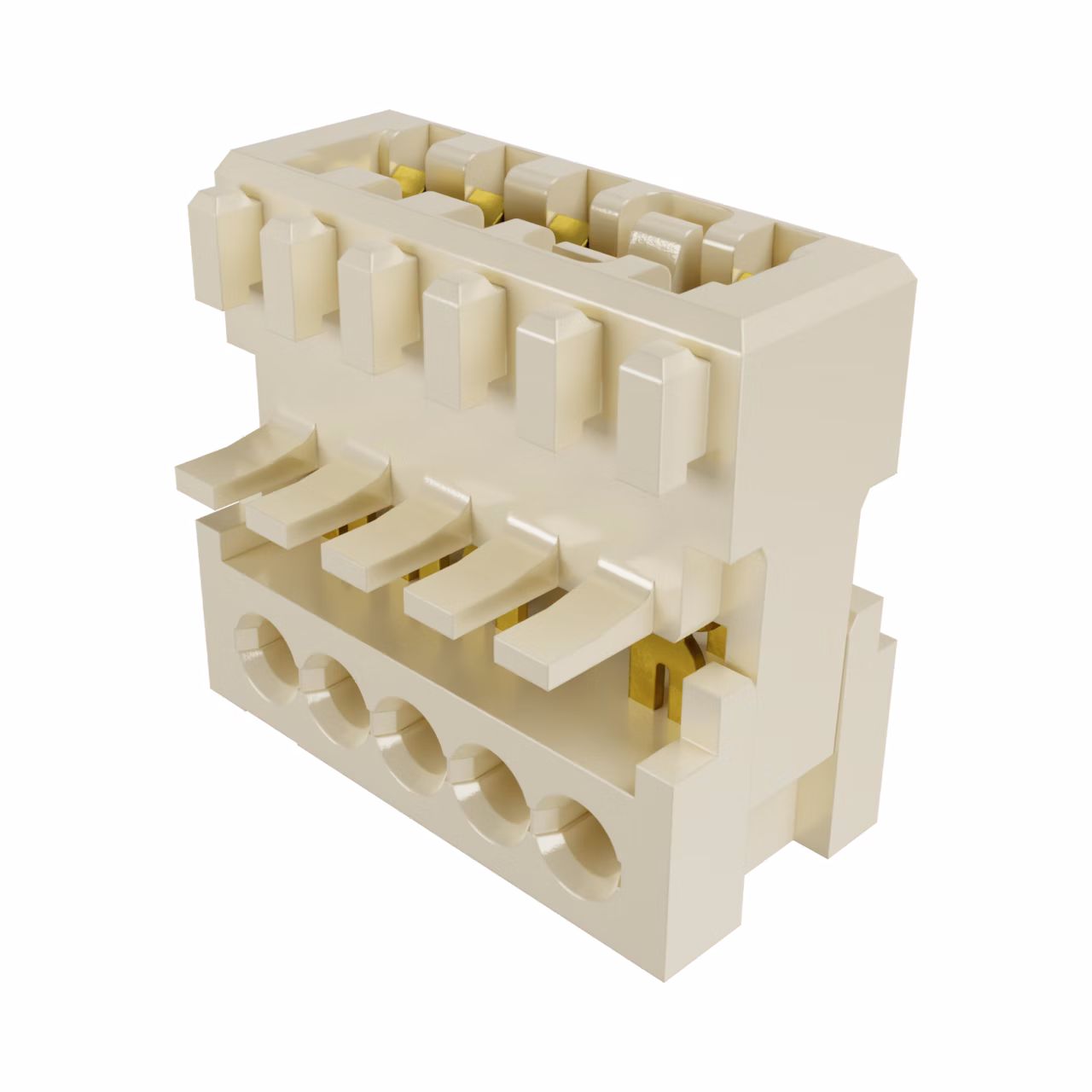 Appli-Mate RAST 2.5 Connector, 2.50mm Pitch, Female, 5 Circuits, No Position Keys Removed, Closed Endwalls, Circuit 4 Voided, Latch at Circuit 4, Gold Plating for sale