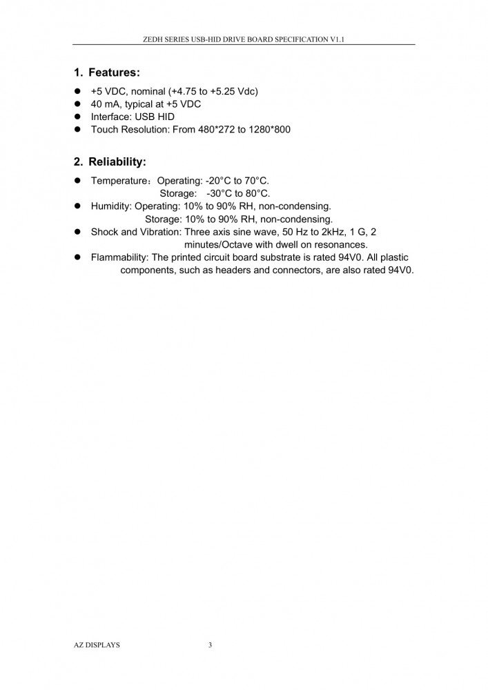 ZEDP series USB-HID board specification, page 3