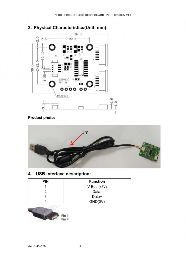 ZEDP series USB-HID board specification, page 4