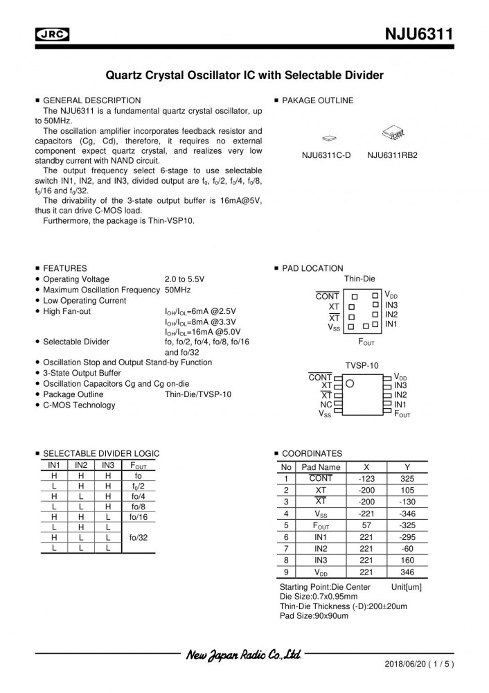 NJU6311 technical document, page 1
