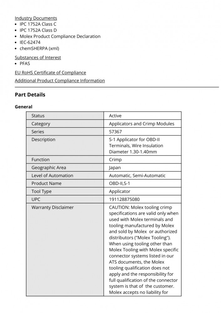 MOLEX tooling document preview, page 2
