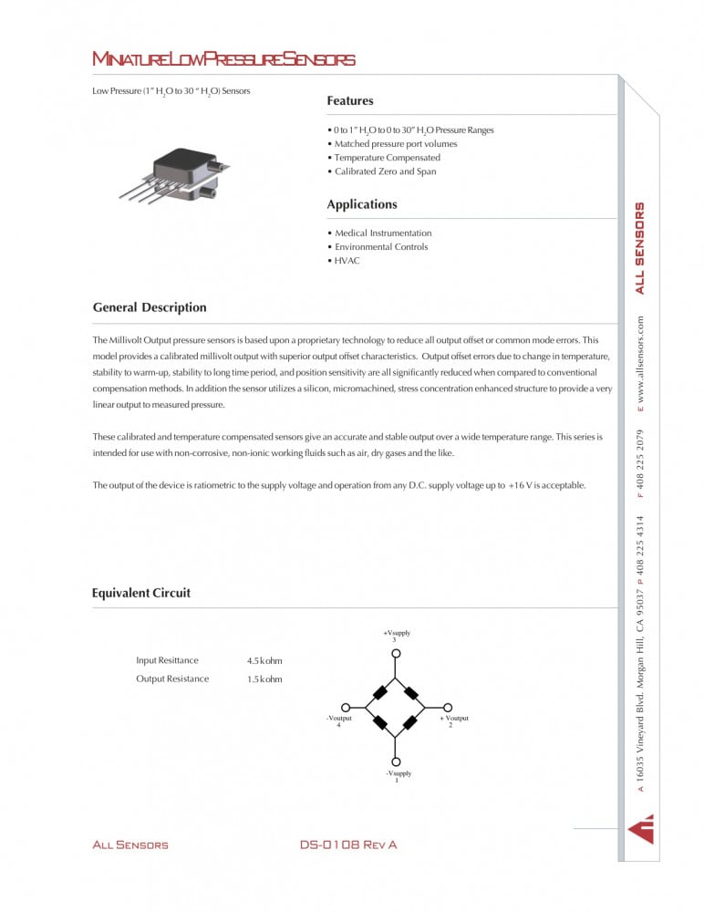Amphenol pressure sensor datasheet page 1