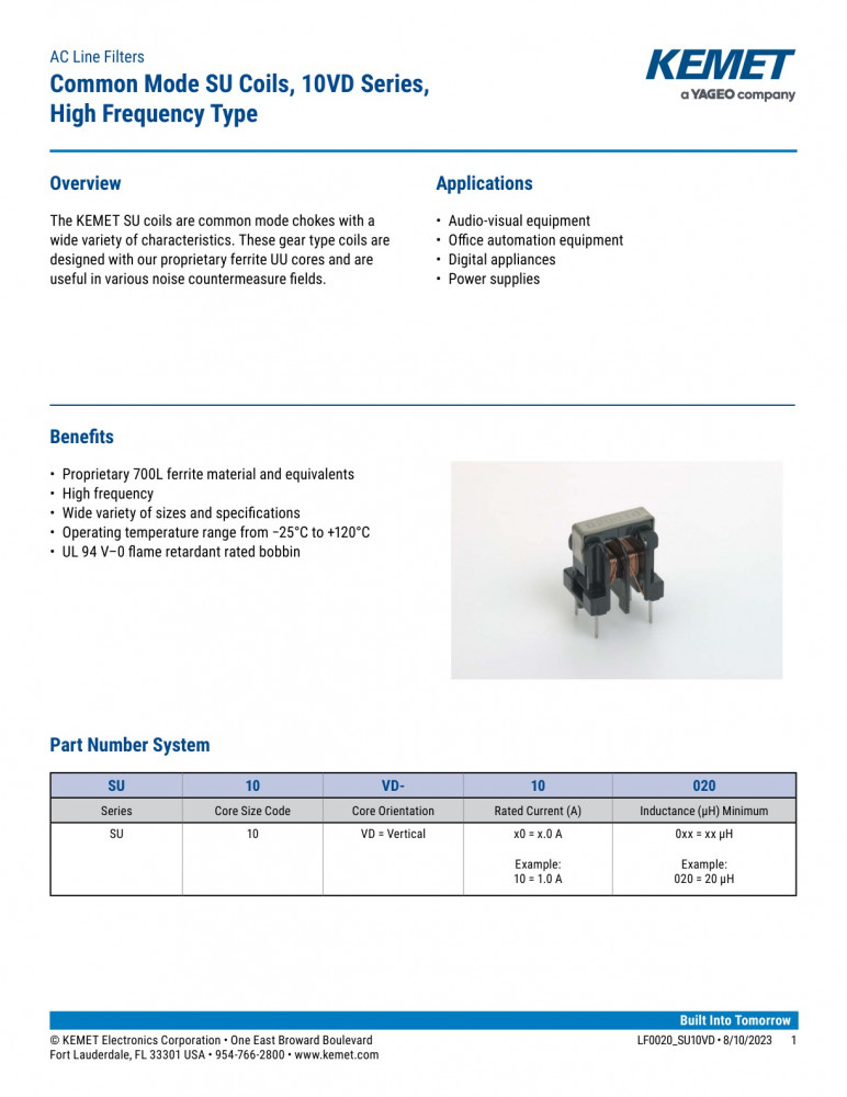 KEMET SU10VD series datasheet page 1