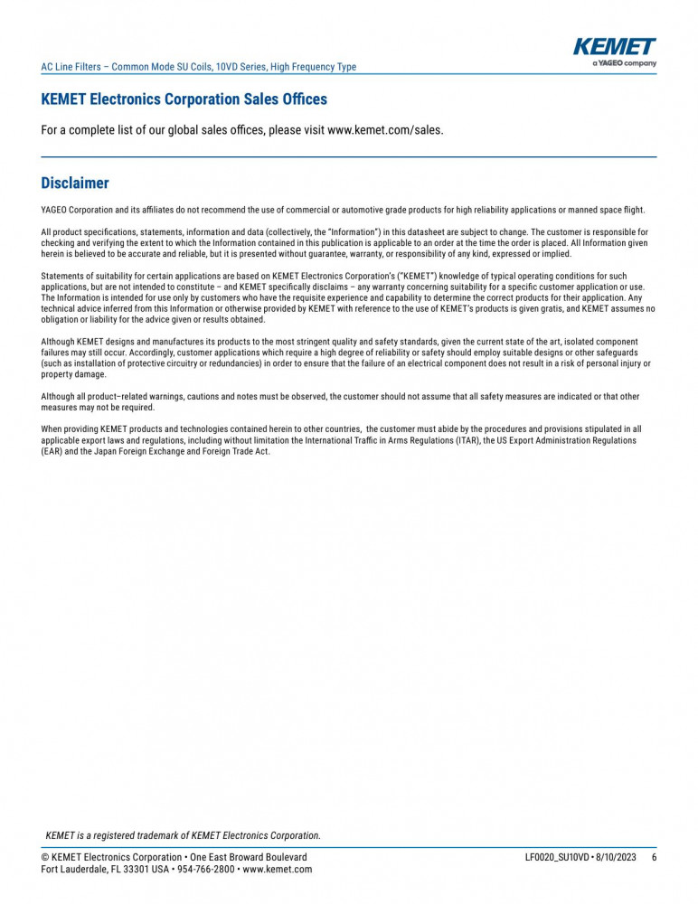 KEMET SU10VD series datasheet page 6