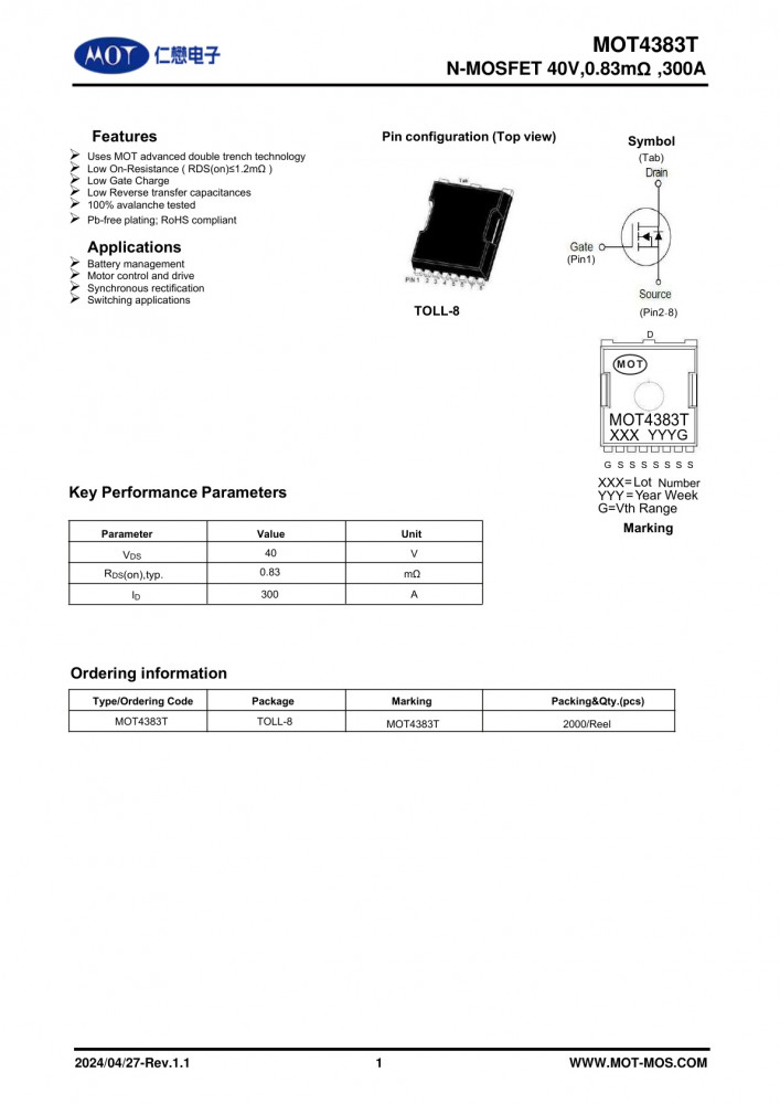 MOT4383T datasheet page 1