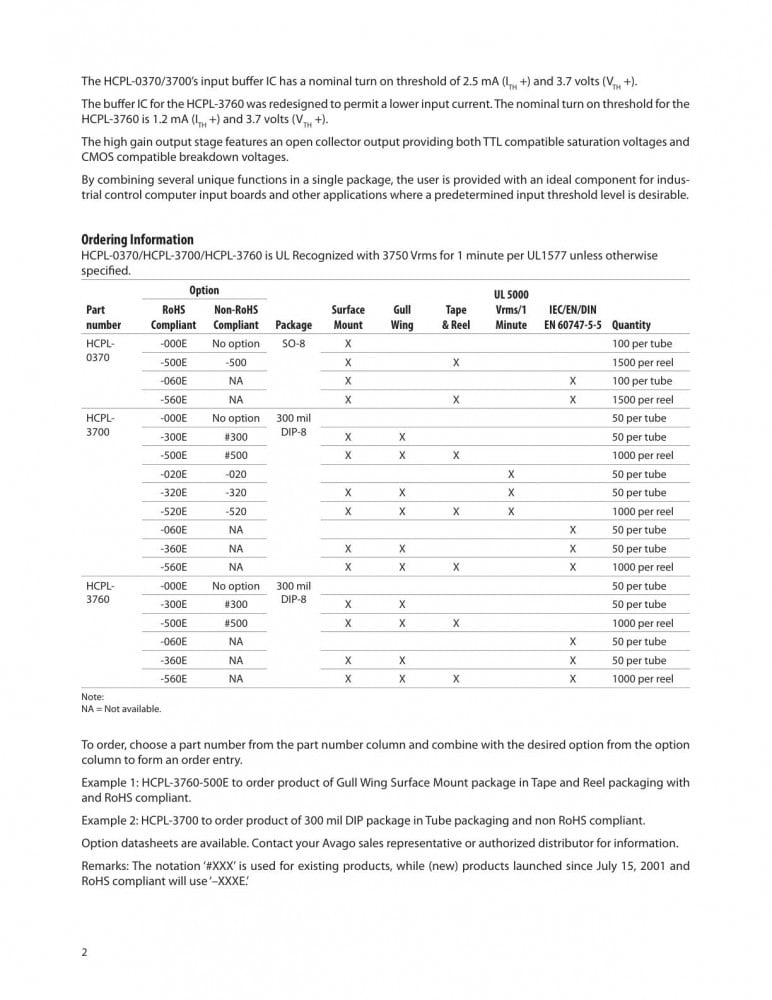 HCPL-3760 datasheet page 2