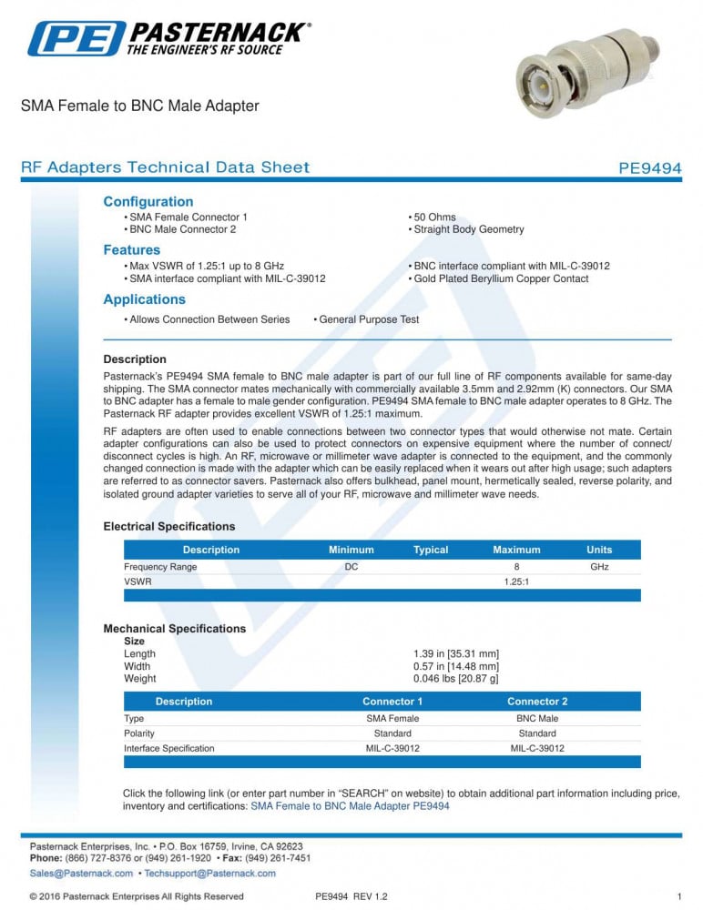 PE9494 technical document page 1