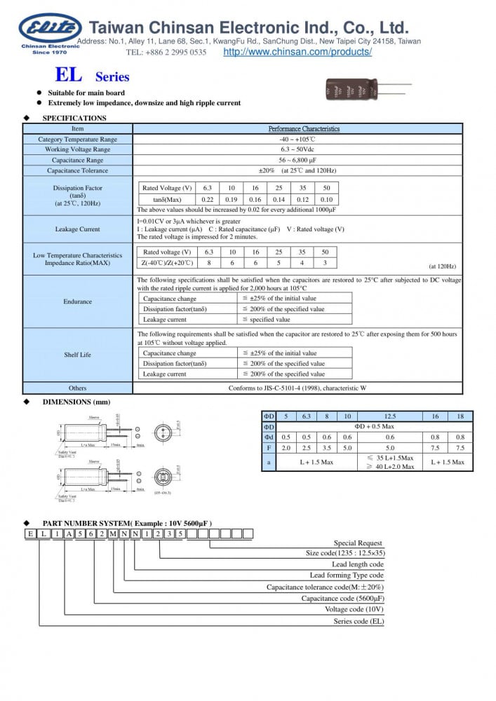 Chinsan EL series datasheet page 1
