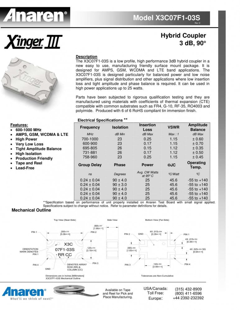 X3C07F1-03S datasheet page 1
