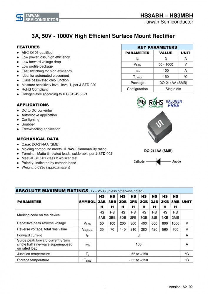 HS3JBH datasheet page 1