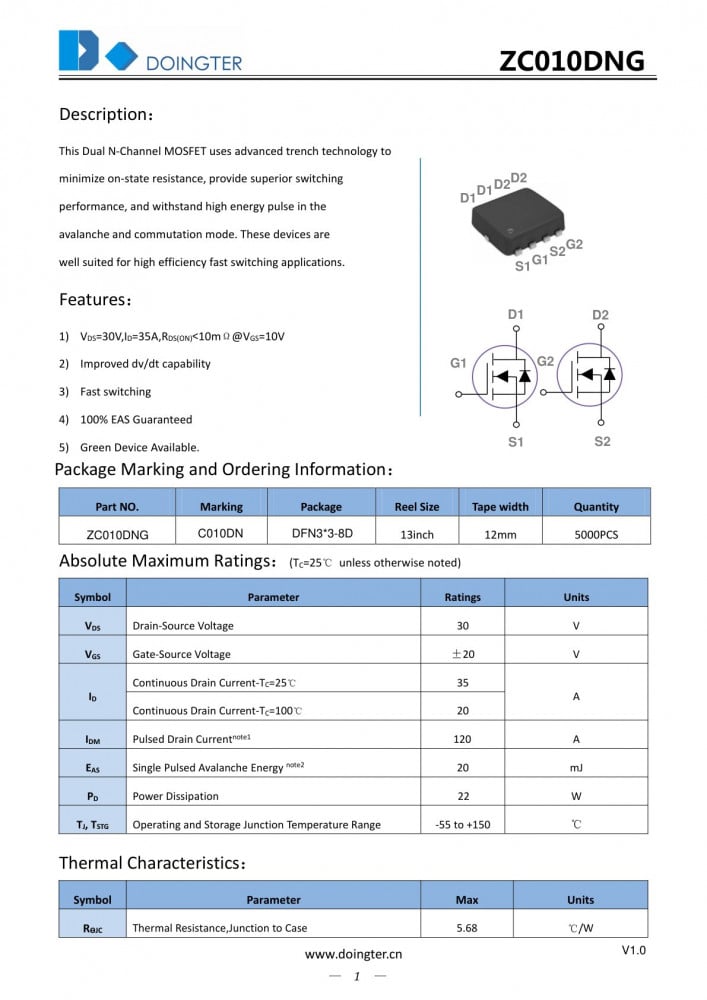 ZC010DNG datasheet page 1