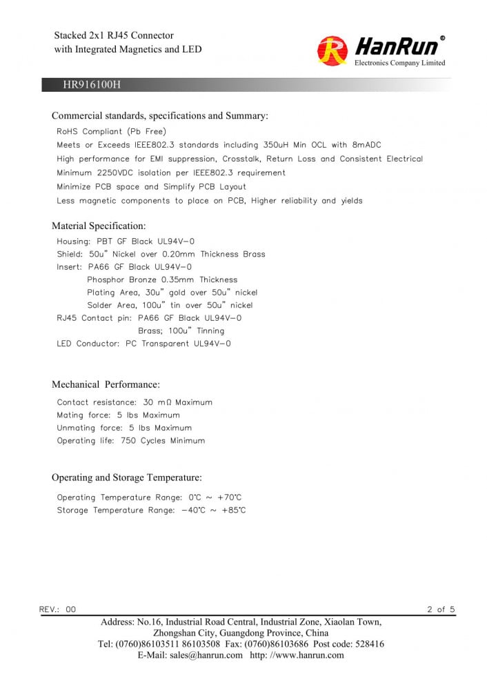 HR916100H datasheet page 2