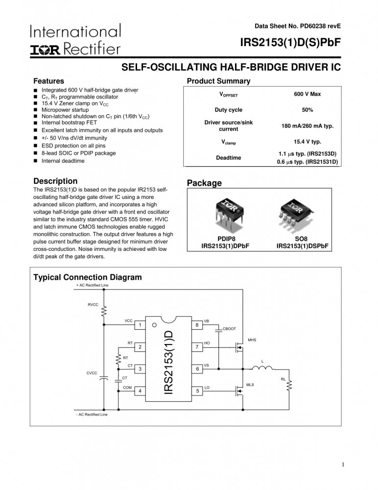 IRS21531DSTRPBF datasheet page 1